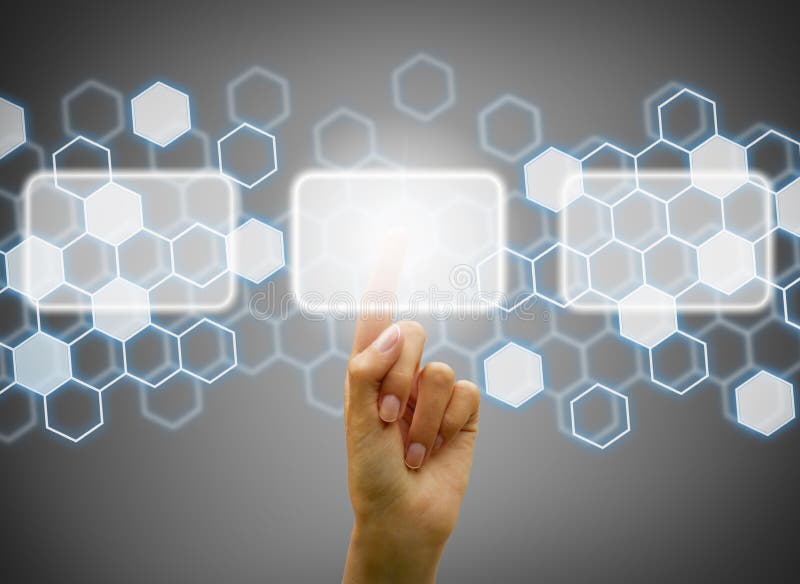 Woman Hand Touching Digital Screen Stock Illustration - Illustration of ...