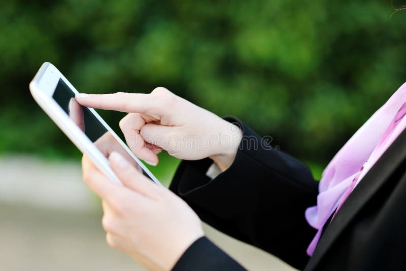 Woman Hand Touching the Screen of a Tablet Stock Image - Image of ...
