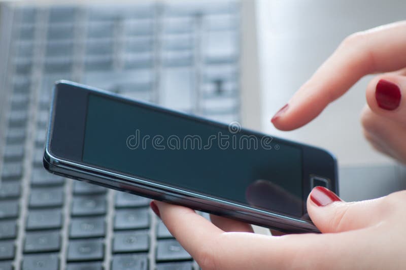 Woman Hand Typing on Mobile Phone in Office Stock Image - Image of ...