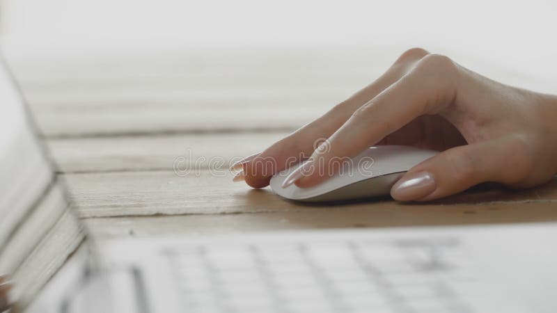 Woman Hand Use Computer Mouse on Office Table Stock Video - Video of ...