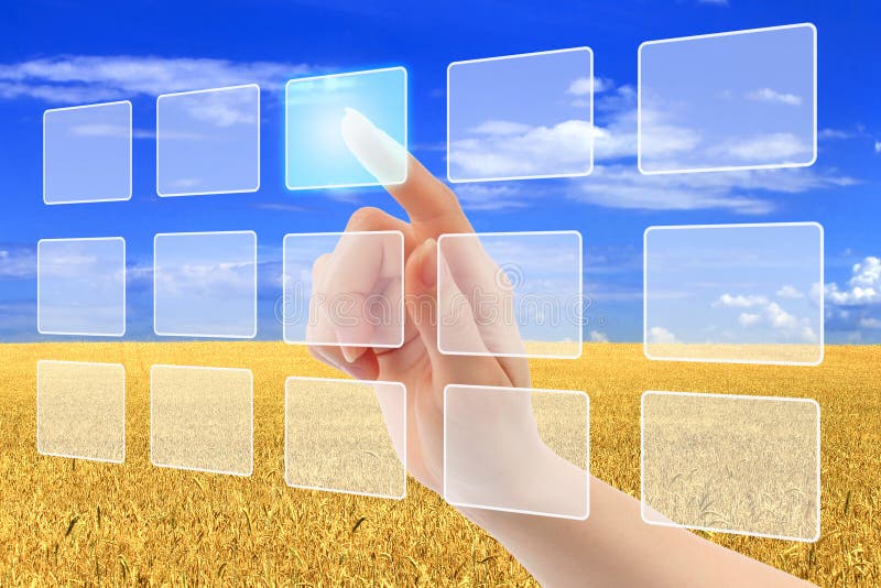 Woman Hand Uses Touch Screen Interface Stock Photo - Image of human ...