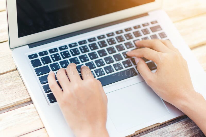 Woman Hand Using Laptop Computer Stock Photo - Image of mock, outdoors ...