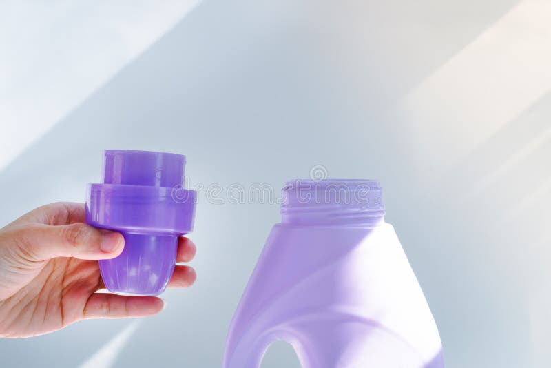 Woman Hand Using Liquid Laundry Softener Detergent Washing Cloth Stock ...