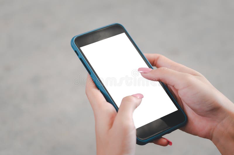 Woman Hand Using a Mobile Phone Mock Up a Blank Screen Stock Photo ...