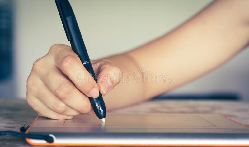 Woman hand using mouse pen stock photo. Image of technology - 94284686