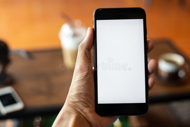 Woman Hand Using Smartphone in the Coffee Shop,Screen Blank Stock Image ...