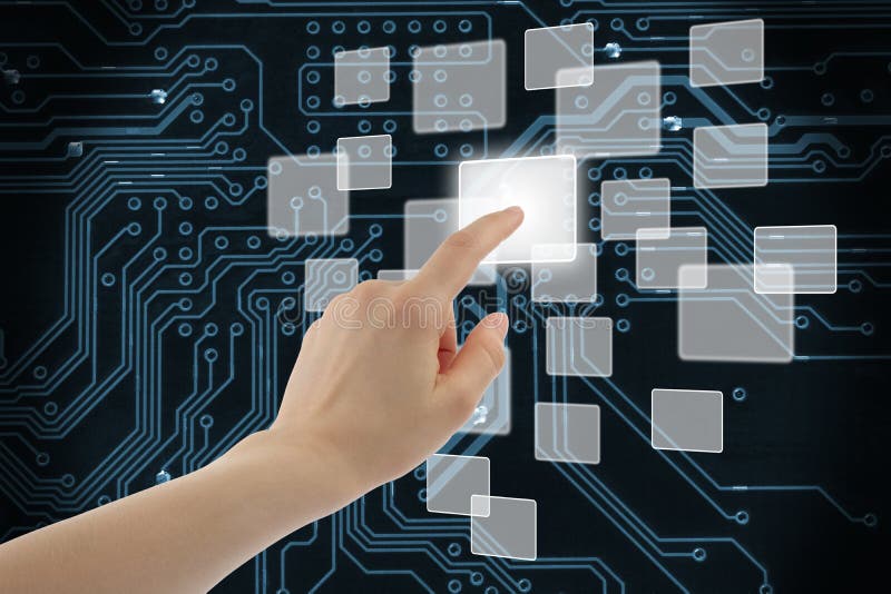 Woman Hand Using Touch Screen Interface Stock Image - Image of ...