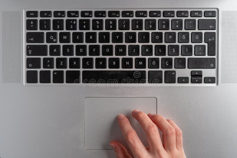 Woman Hand Using and Touching Laptop Touchpad Stock Photo - Image of ...
