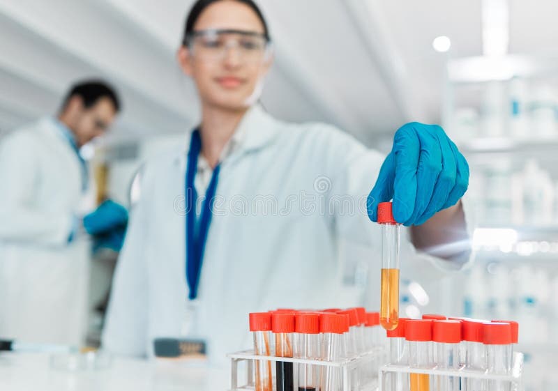 Woman, Hand and Vial in Laboratory for Science, Problem Solving and ...