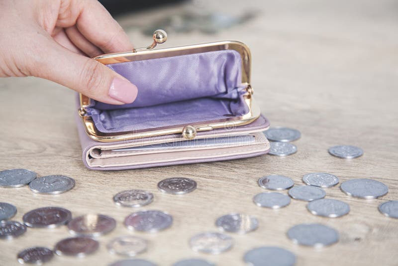 Woman Hand Wallet with Coins on Desk Stock Photo - Image of work, tool ...