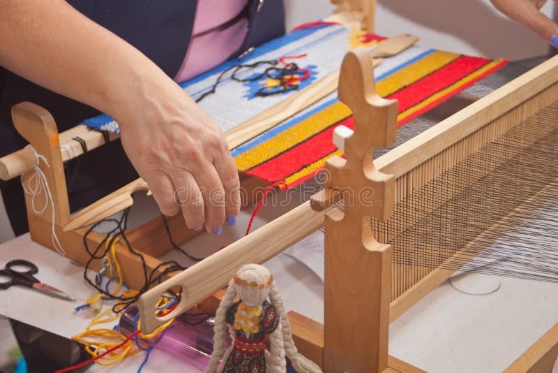 Woman Hand Weave on the Weaving Machine Stock Image - Image of spinning ...