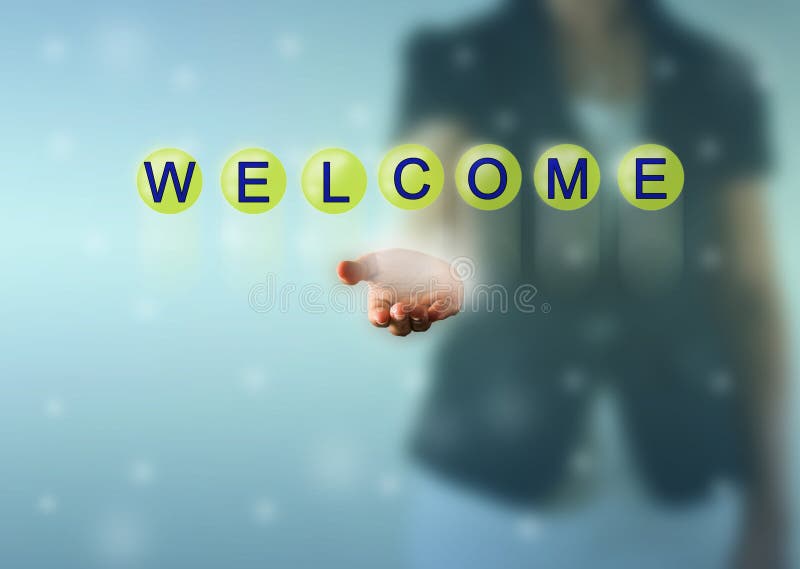 Woman Hand and WELCOME Words Stock Photo - Image of design, magic: 23913290