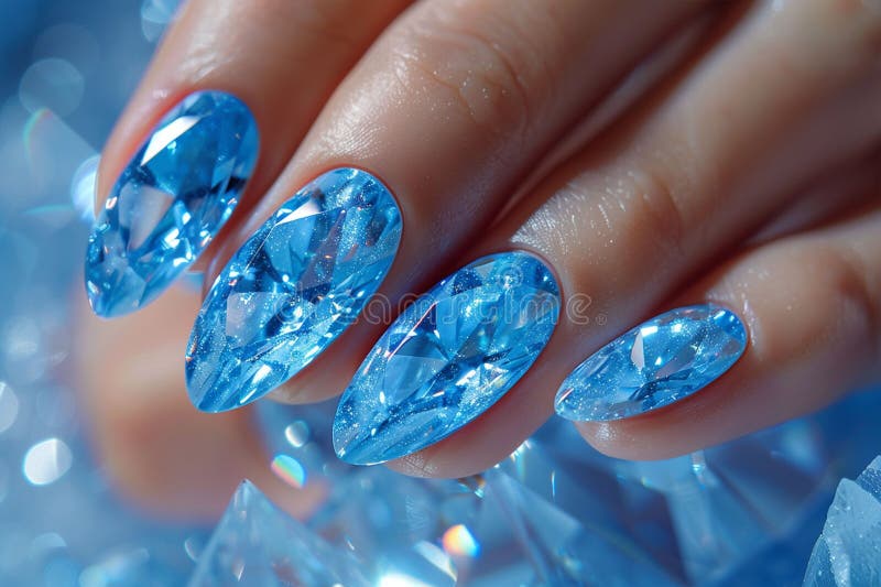A Woman Hand with a White and Blue Diamond Manicure, AI Stock ...