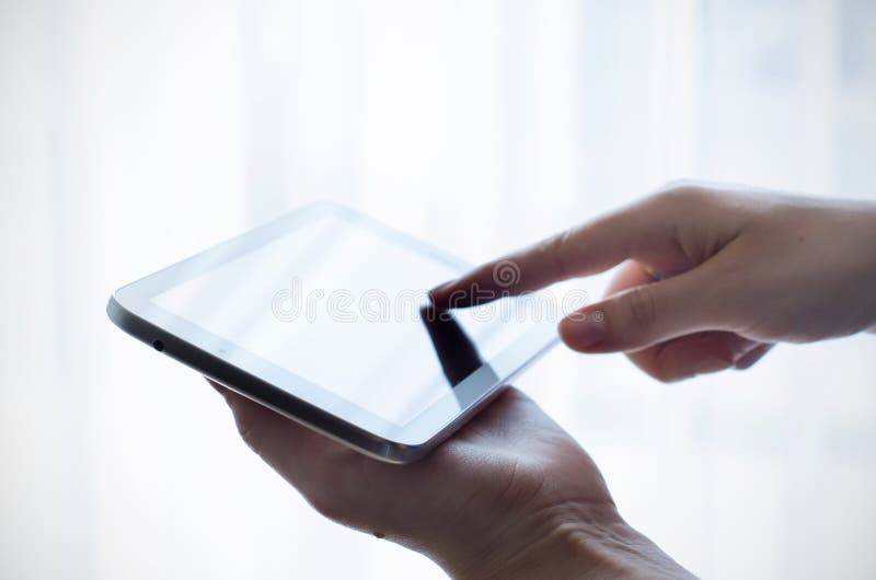 Woman Hand Working with Tablet Stock Photo - Image of closeup, person ...