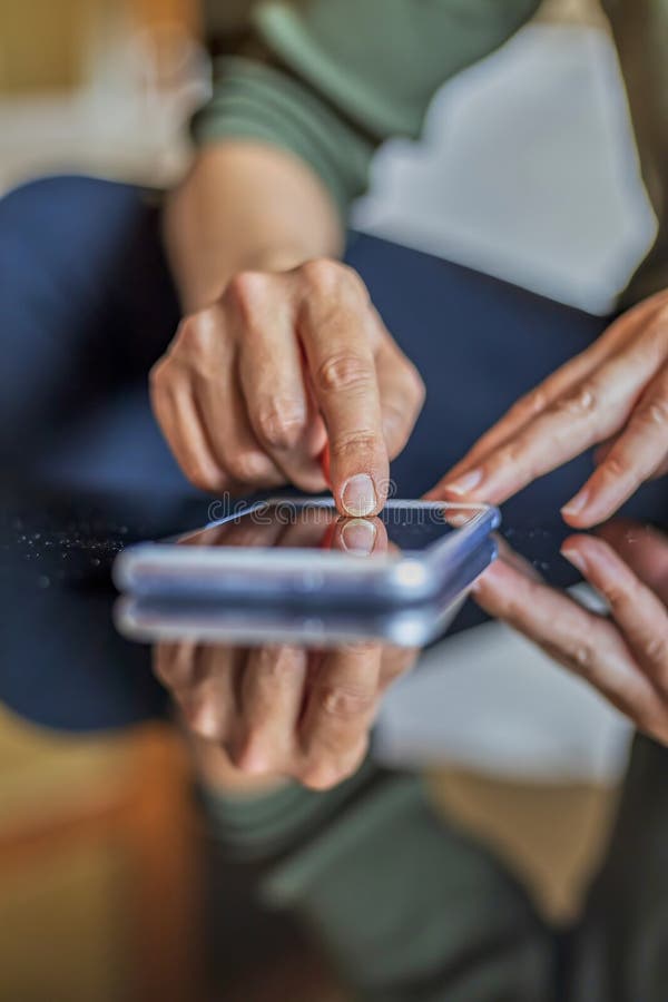 Woman Hand Writing Anything on Mobile Phone Stock Image - Image of ...