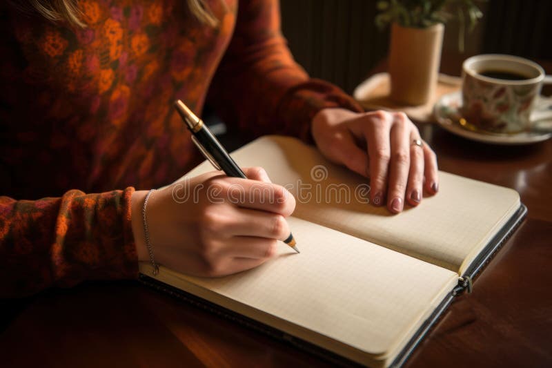 Woman Hand Writing a Book Generative Ai Stock Illustration ...