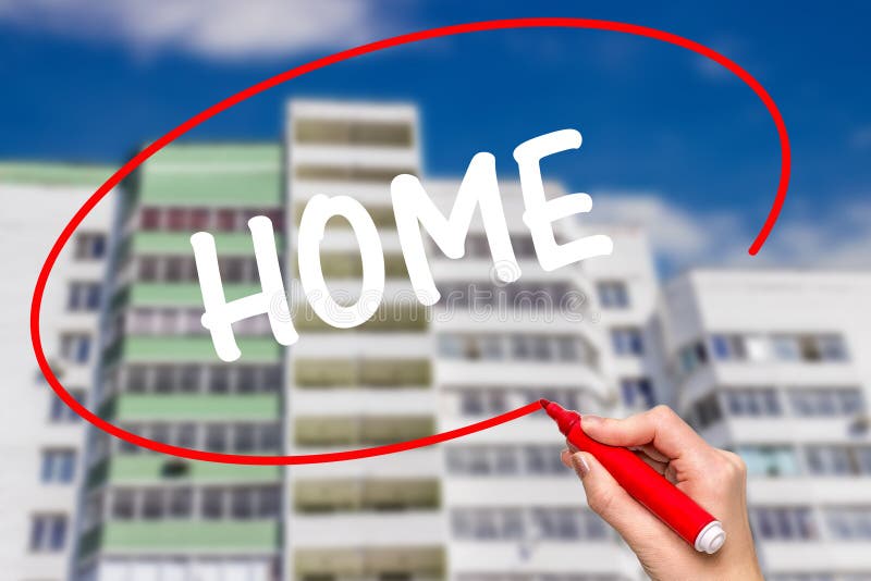 Woman Hand Writing Home with Red Marker Stock Image - Image of service ...