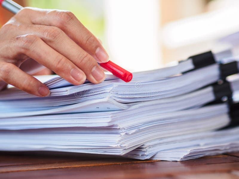 Woman Hand Writing on Stack of Paper. Business and Education Co Stock ...