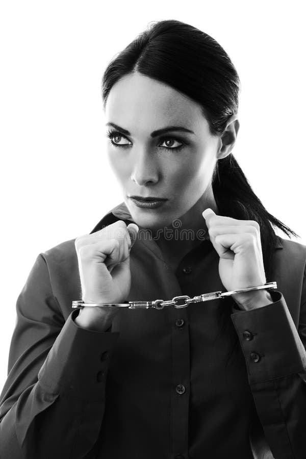 Woman handcuff to desk stock image. Image of chain, female - 45311707