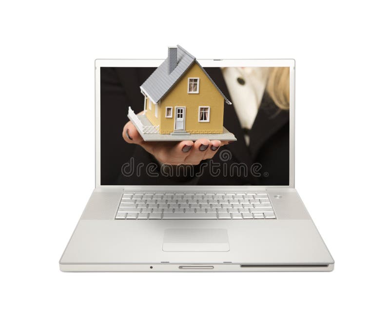 African American Woman Selecting New House on Laptop at Home Stock ...