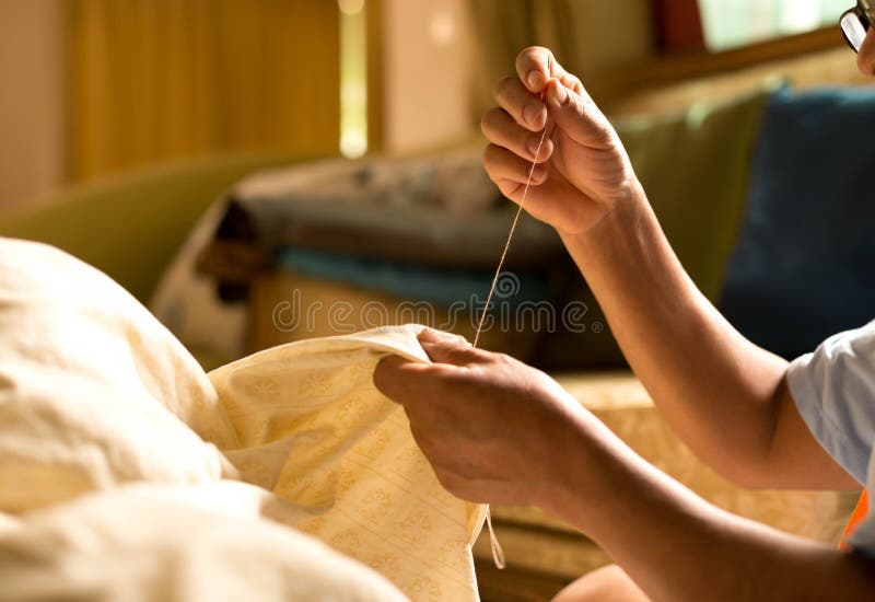 Woman Handmade Sewing Thread Blanket Stock Image - Image of needle ...