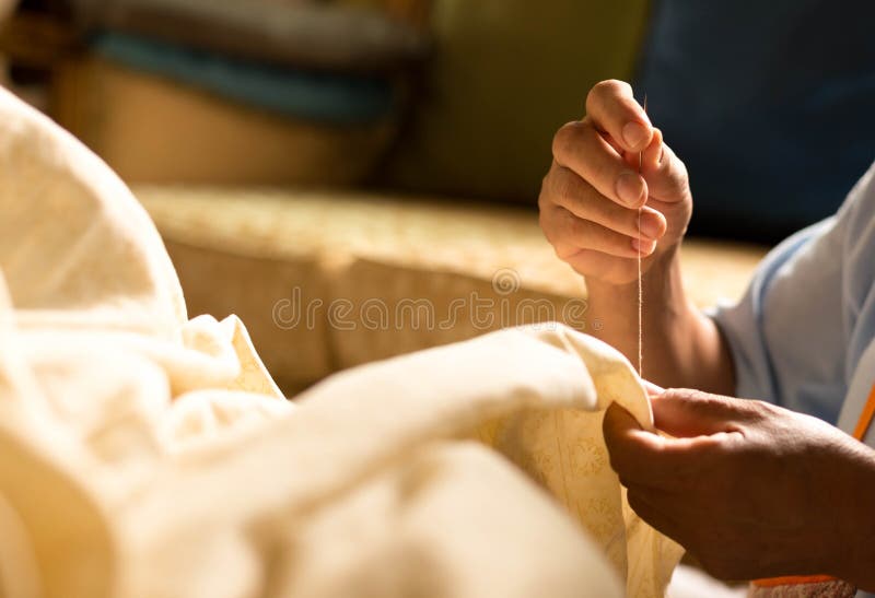 Woman Handmade Sewing Thread Blanket Stock Image - Image of ...