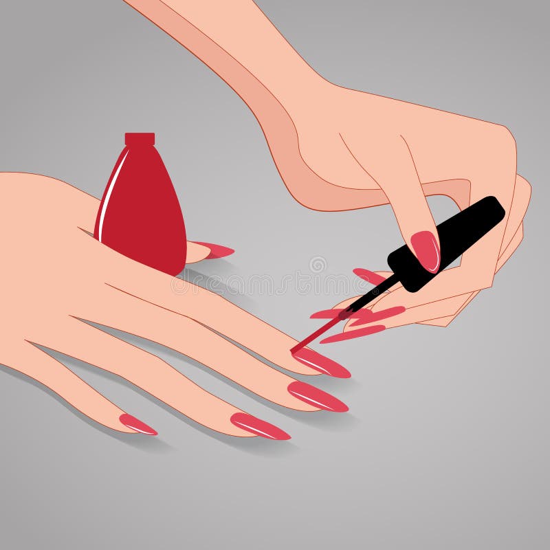 Woman Hands, Applying Nail Polish, Vector Illustration Stock Vector ...