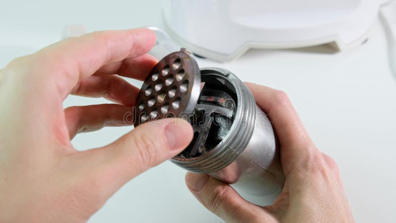 Woman Hands Assembling Modern Electric Meat Grinder, Mincer for Making ...