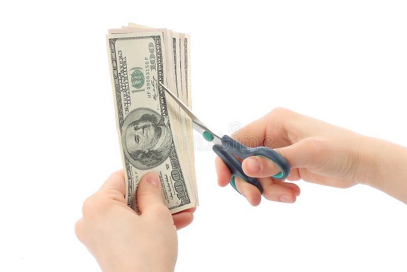 Woman hands cutting money stock image. Image of close - 24351535