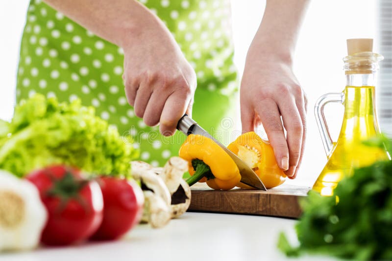 Woman Hands Cutting Vegetables in the Kitchen Stock Image - Image of ...