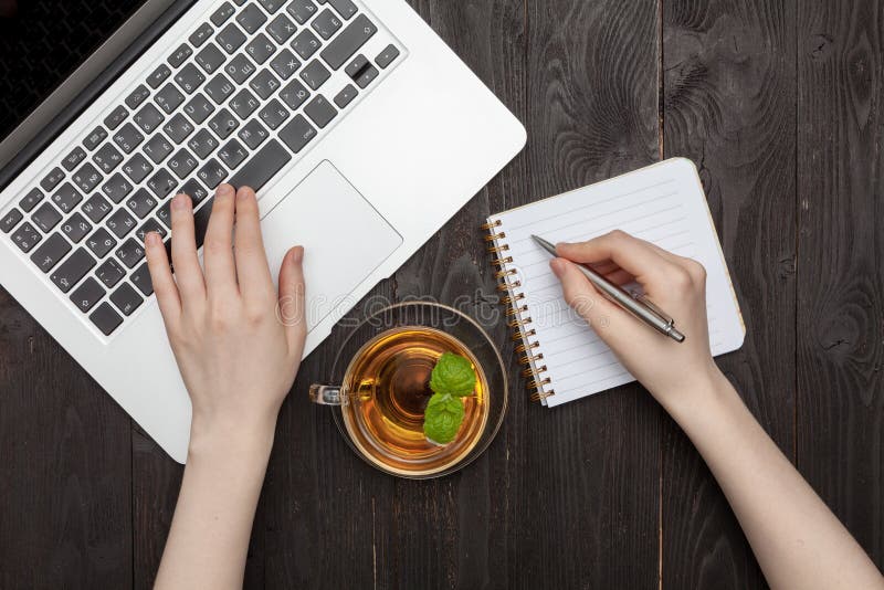 Woman Hands Drawing or Writing with Pen in Open Notebook Stock Image ...