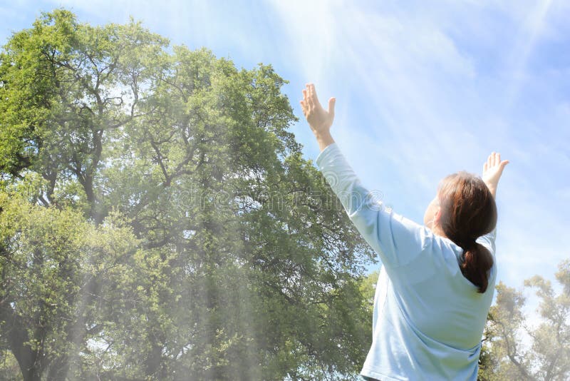 Woman with Hands Held Up stock image. Image of human - 92776041