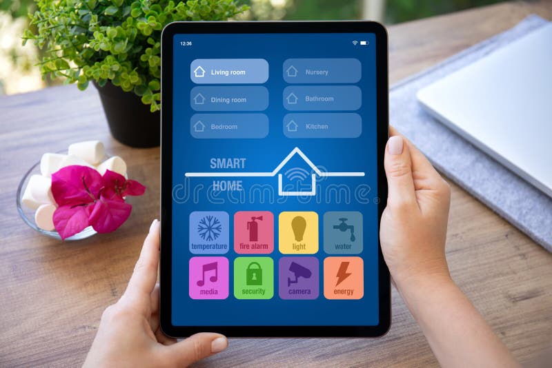 Woman Hands Holding Phone and Notebook with App Smart Home Stock Image ...