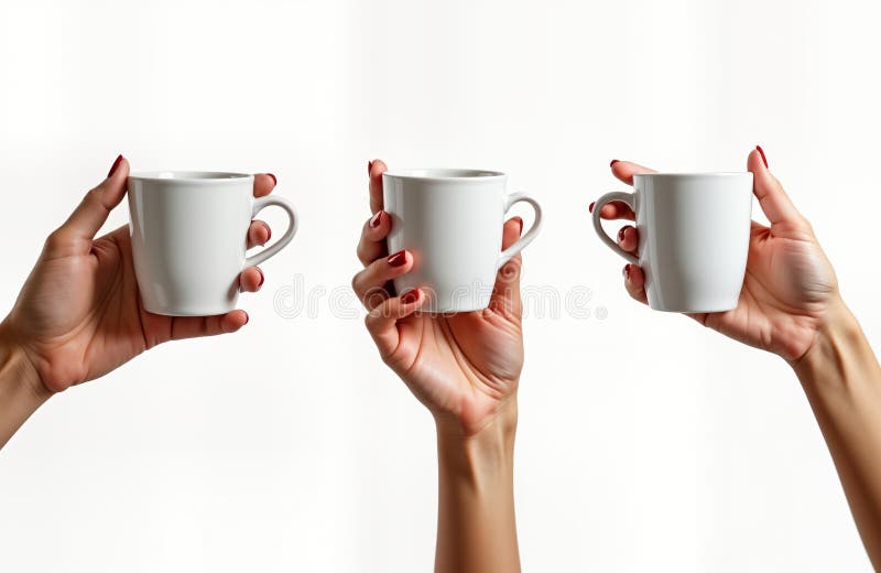 Woman Hands Hold White Cups. Female Hands Hold Hot Beverages. Image ...