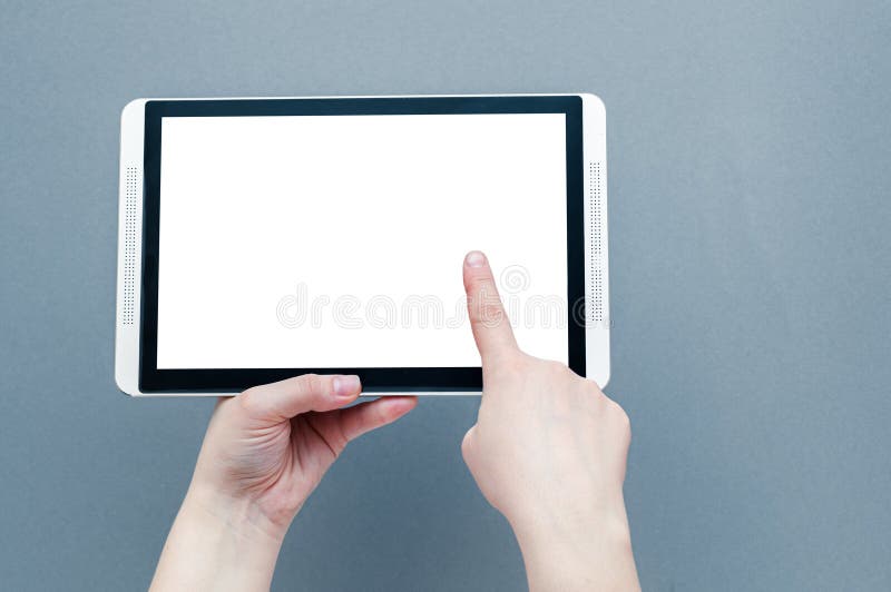 Woman Hands Holding Contemporary Generic Tablet Pc with Blank Screen ...