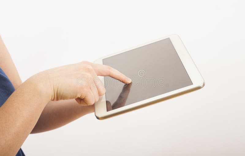 Woman hands holding tablet stock image. Image of book - 157195283
