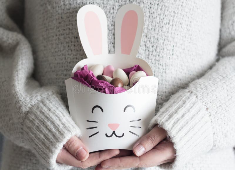 Woman Hands Holding Rabbit Box with Easter Eggs Inside Stock Photo ...