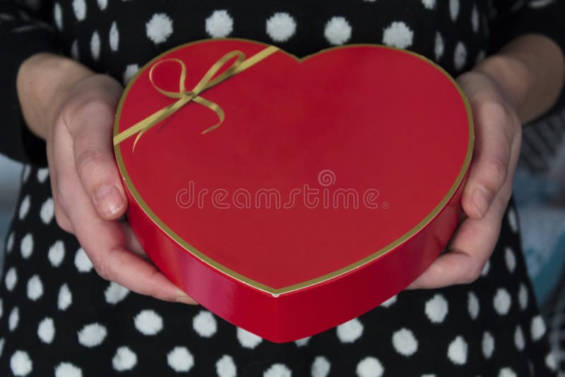 Woman Hands Holding Red Heart-shaped Gift Box Stock Photo - Image of ...