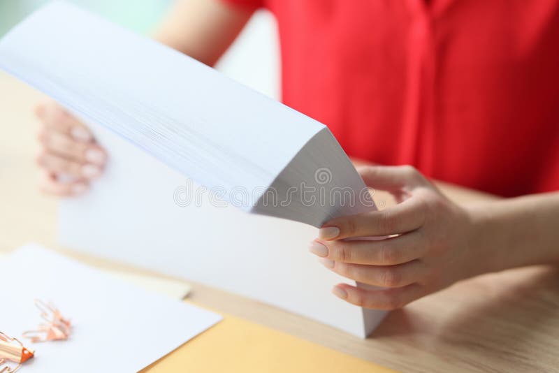 Woman Hands Holding Stack of White Sheets of Paper Stock Image - Image ...