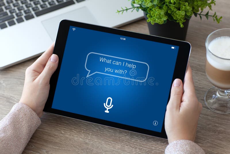 Woman Hands Holding Tablet Computer App Personal Assistant Stock Photos ...