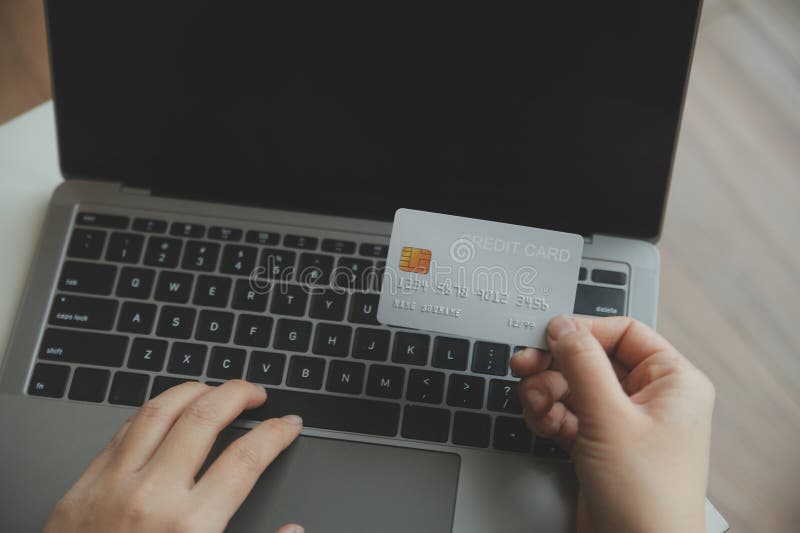 Woman Hands Holding and Using Cradit Card for Shopping Online Stock ...