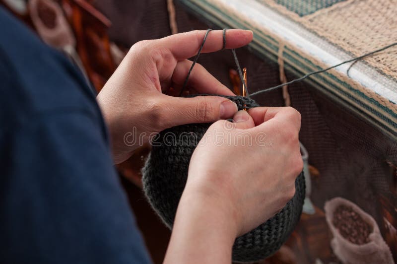 Woman Hands Knitting Crochet.Crochet Hook Stock Image - Image of stitch ...