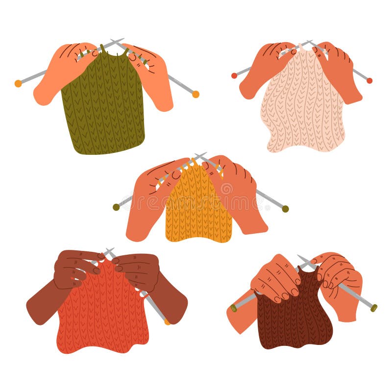 Woman Hands are Knitting with Knitting Needles. Knitting Process. Wool ...