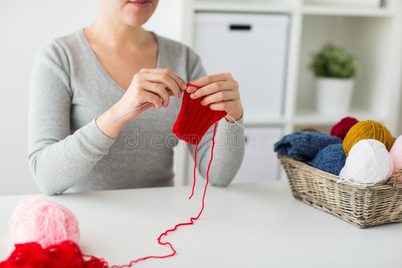 Woman Hands Knitting with Needles and Yarn Stock Photo - Image of ...