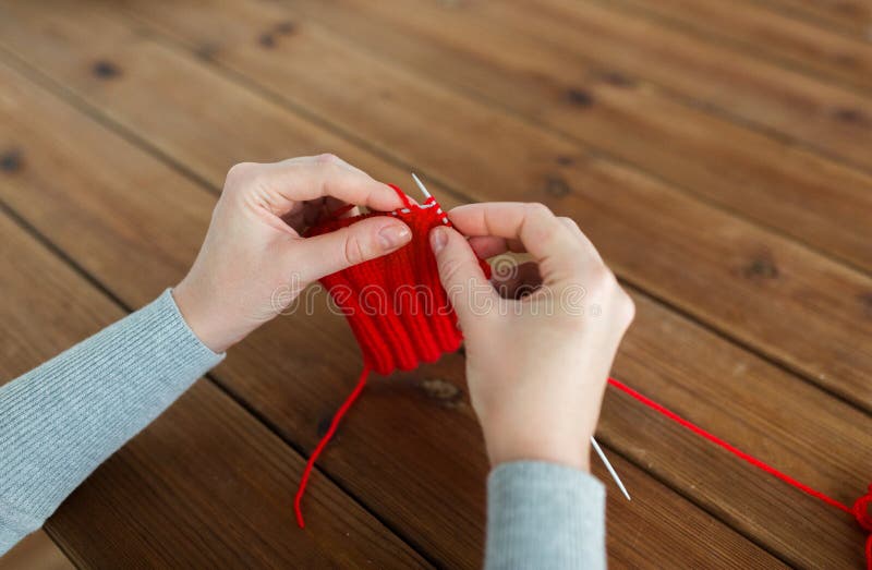 Woman Hands Knitting with Needles and Yarn Stock Image - Image of ...