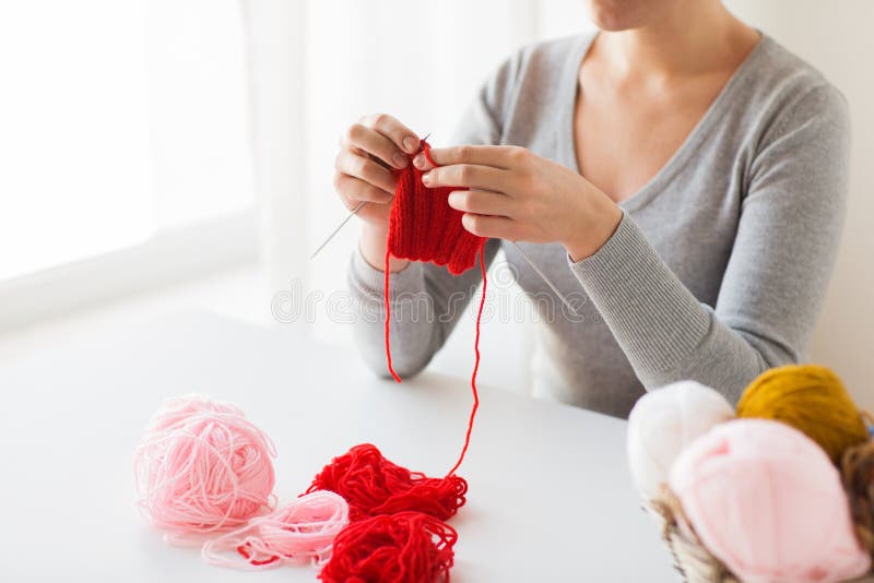 Woman Hands Knitting with Needles and Yarn Stock Image - Image of ...