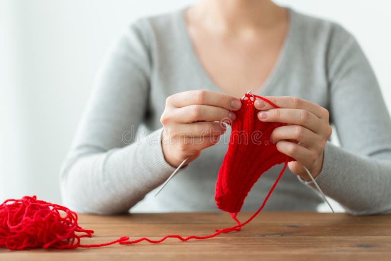 Woman Hands Knitting with Needles and Yarn Stock Photo - Image of ...