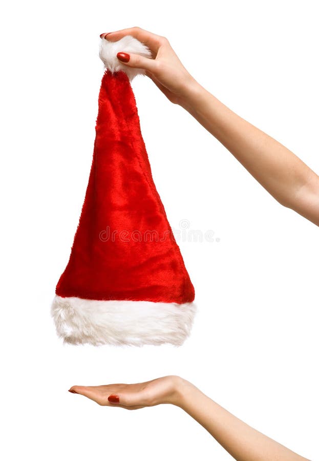 Woman Hands Lifting Up Santa Hat Stock Image - Image of manicure ...