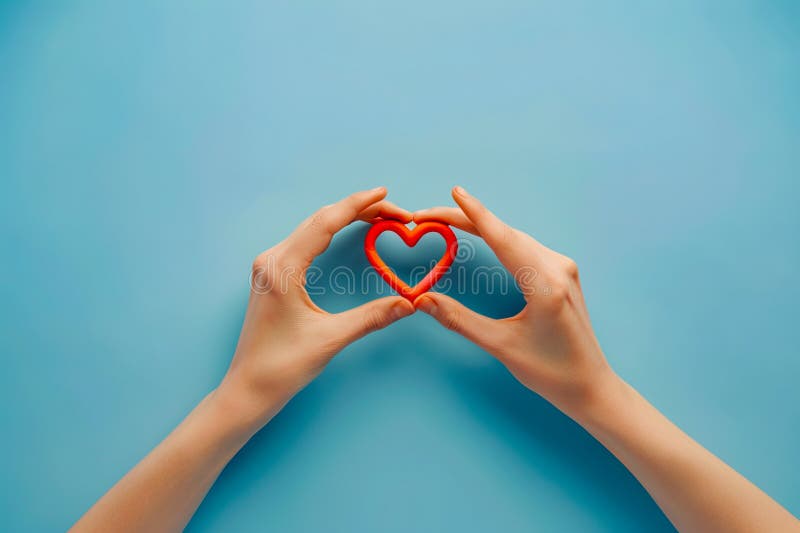 Woman Hands Making Heart Shape on Blue Background Stock Image - Image ...