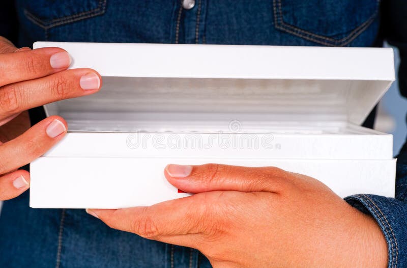 Woman Hands Opening White Box. Stock Image - Image of present, opening ...